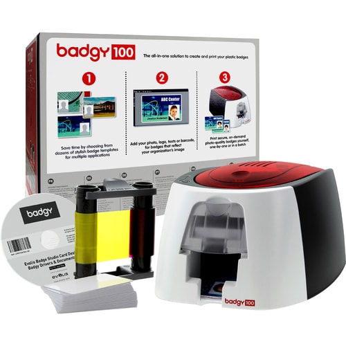 BADGY100 COLOR ID CARD PRINTER 1 CLR RIB 50 CARDS SW CABLES