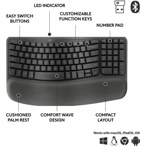 WAVE KEYS FOR BUSINESS GRAPHITE ERGO KEYBOARD - BROWN BOX